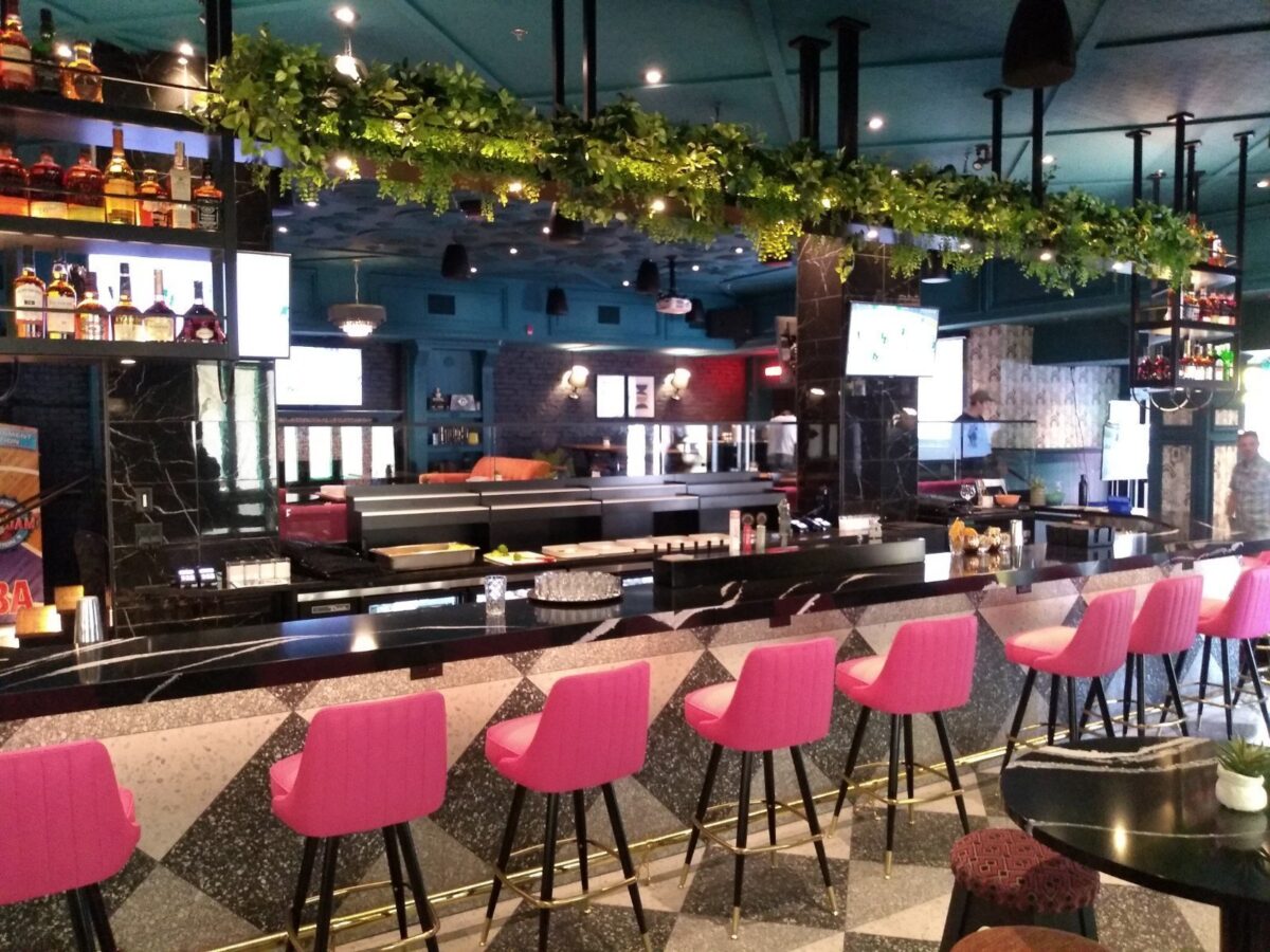 Shelving Greenery over Bar // The Belmont - Greenscape Design & Decor